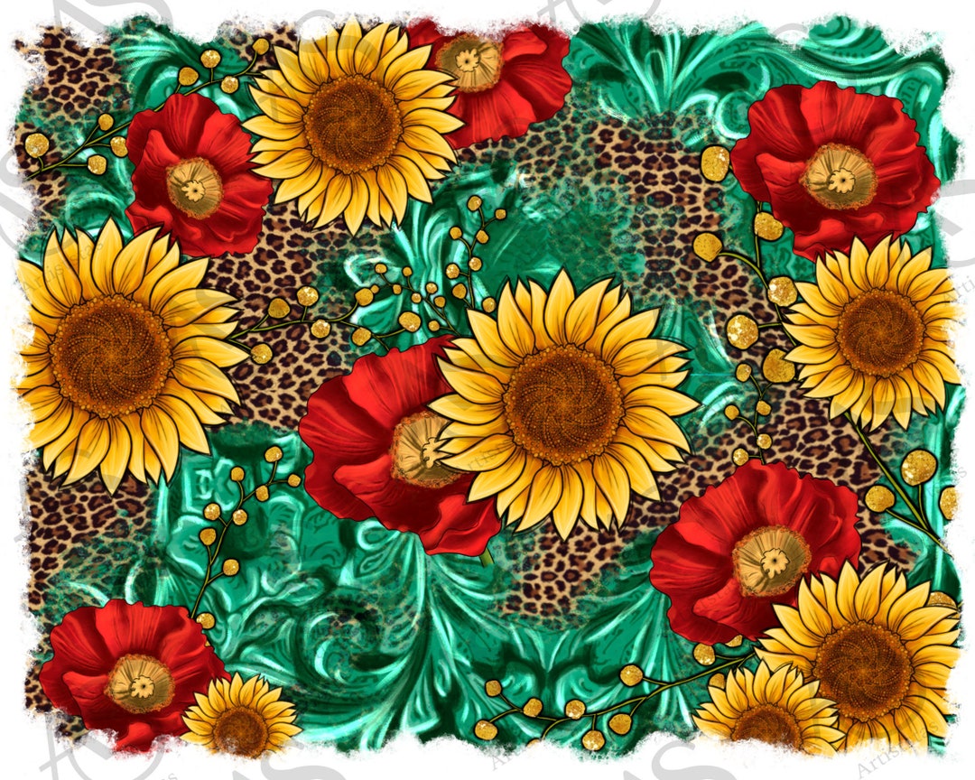 Sunflower and Leopard Background Png Sublimation Design, Sunflower ...