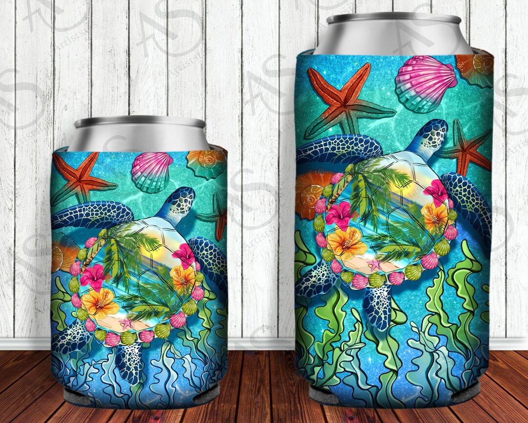 Turtle and Seaweed Can Cooler Png, Hand Drawn Turtle Can Cooler Png ...