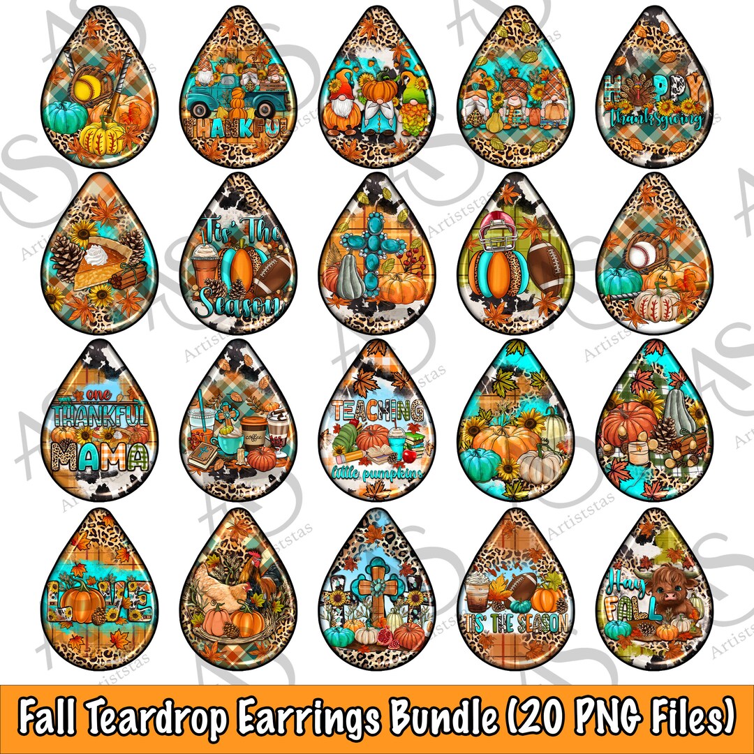 Fall Teardrop Earrings Png Sublimation Design Bundle, Hello Fall Png ...