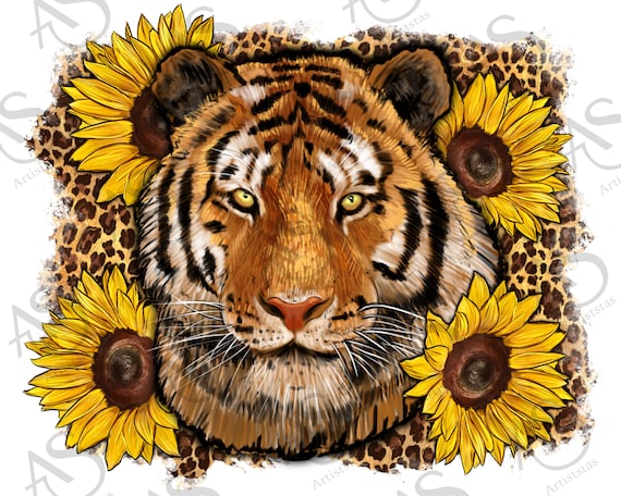 Tiger With Leopard and Sunflowers Background Png Tiger - Etsy