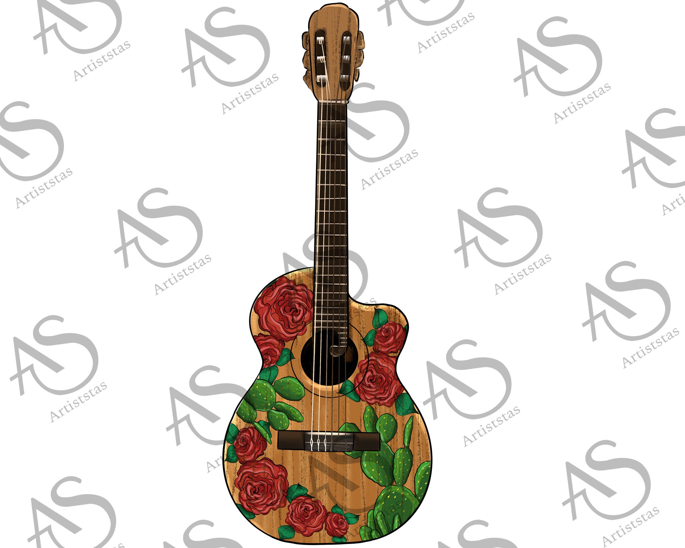 Roses Cactus Mexican Guitar Png Sublimation Designfloral - Etsy