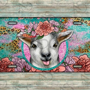 Floral Crown Goat License Plate Png Sublimation Design, Goat License ...