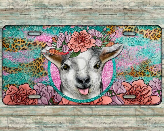 Floral Crown Goat License Plate Png Sublimation Design Goat | Etsy