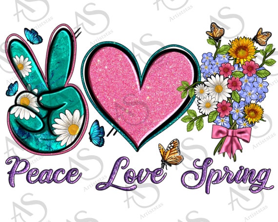 Peace Love Spring With Flowers Png Sublimation Design Easter - Etsy