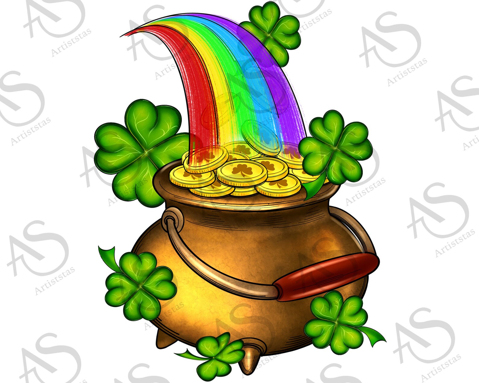 St. Patricks Day Pot of Gold Rainbow Shamrock Png Sublimation | Etsy