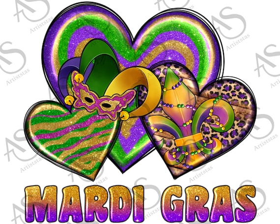 Mardi Gras Valentine's Day Hearts Png Sublimation | Etsy