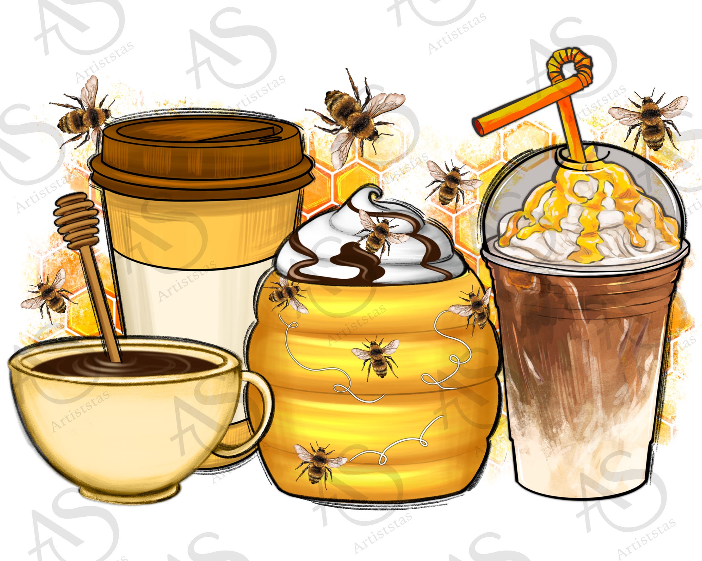 Bee Honey Coffee Cups Png Sublimation Design Coffee Cups Png - Etsy