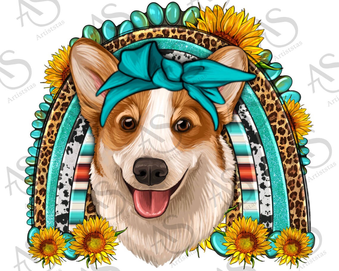 Western Corgi Dog Rainbow Png Sublimation Design Gemstone - Etsy