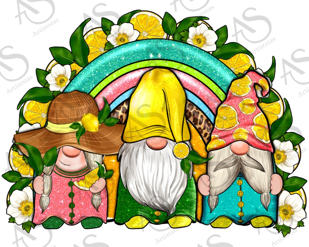 Lemon Gnomes Rainbow Png, Gnomes Rainbow Png, Floral and Leopard Gnome ...
