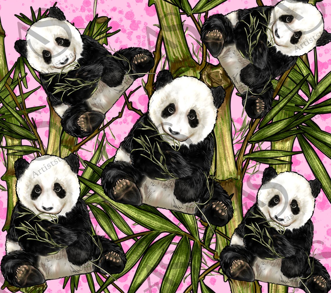 Panda Bamboos Pink Tumbler Png Sublimation Design 20oz Skinny | Etsy