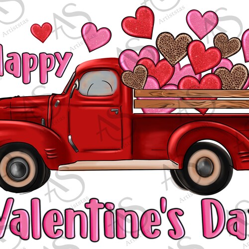 Happy Valentine's Day Truck Hearts Png Sublimation Design - Etsy