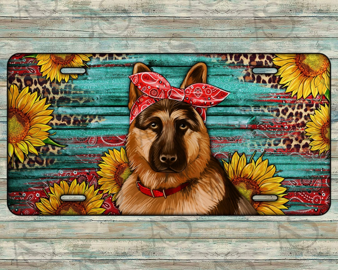 Leopard Floral German Shepherd License Plate Png Sublimation Design ...