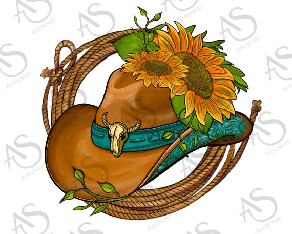 Western Hat With Sunflowers and Roop Png Sublimation | Etsy