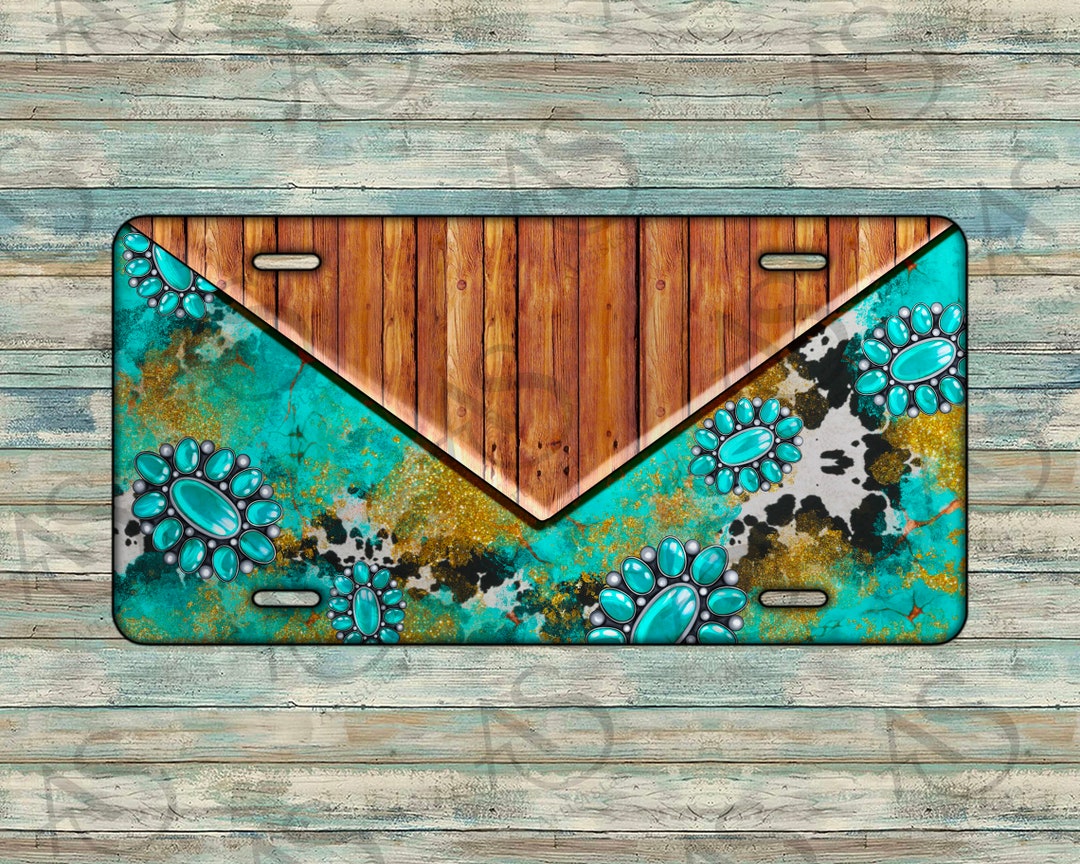 Western Turquoise Gemstone License Plate Png Sublimation Design, Wood ...