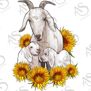 Goat Family With Sunflower Png, Goat Sublimation, Sunflower Goat Png ...