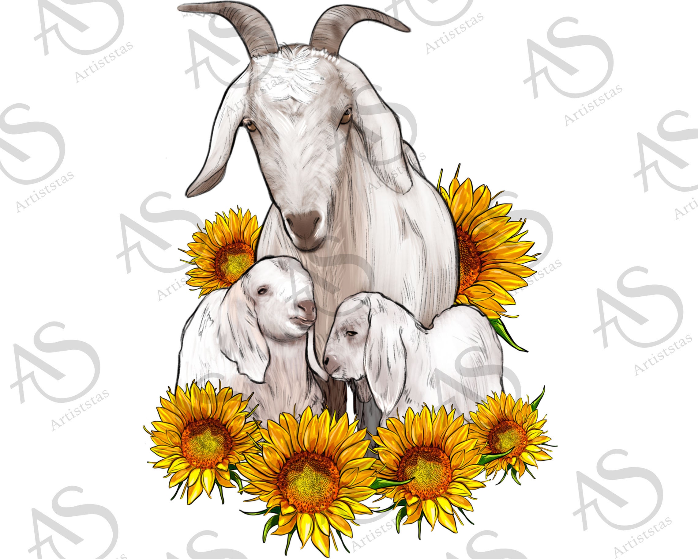 Goat Family With Sunflower Png Goat Sublimation Sunflower | Etsy