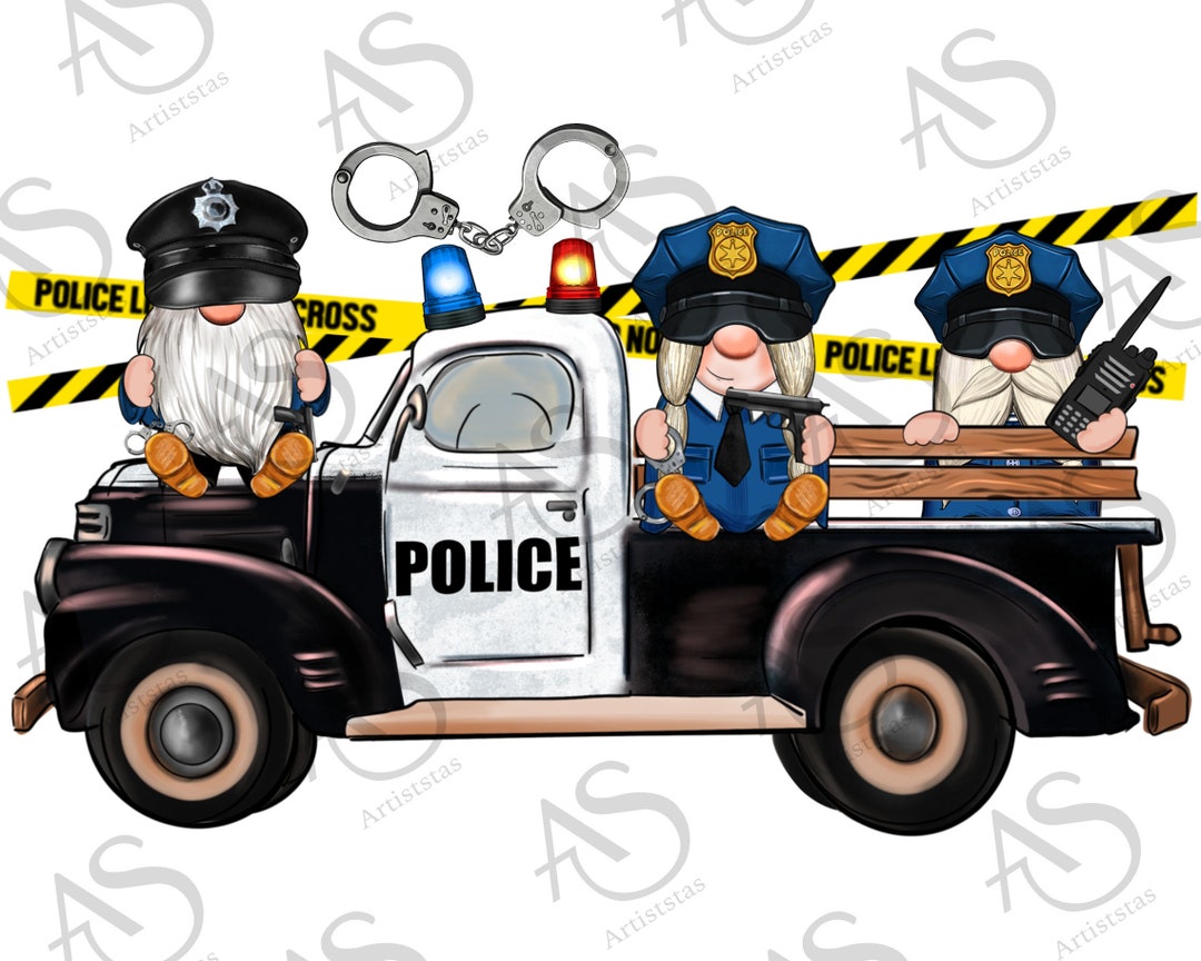 Police Truck With Gnomes Png Sublimation Design Download, Police Life ...