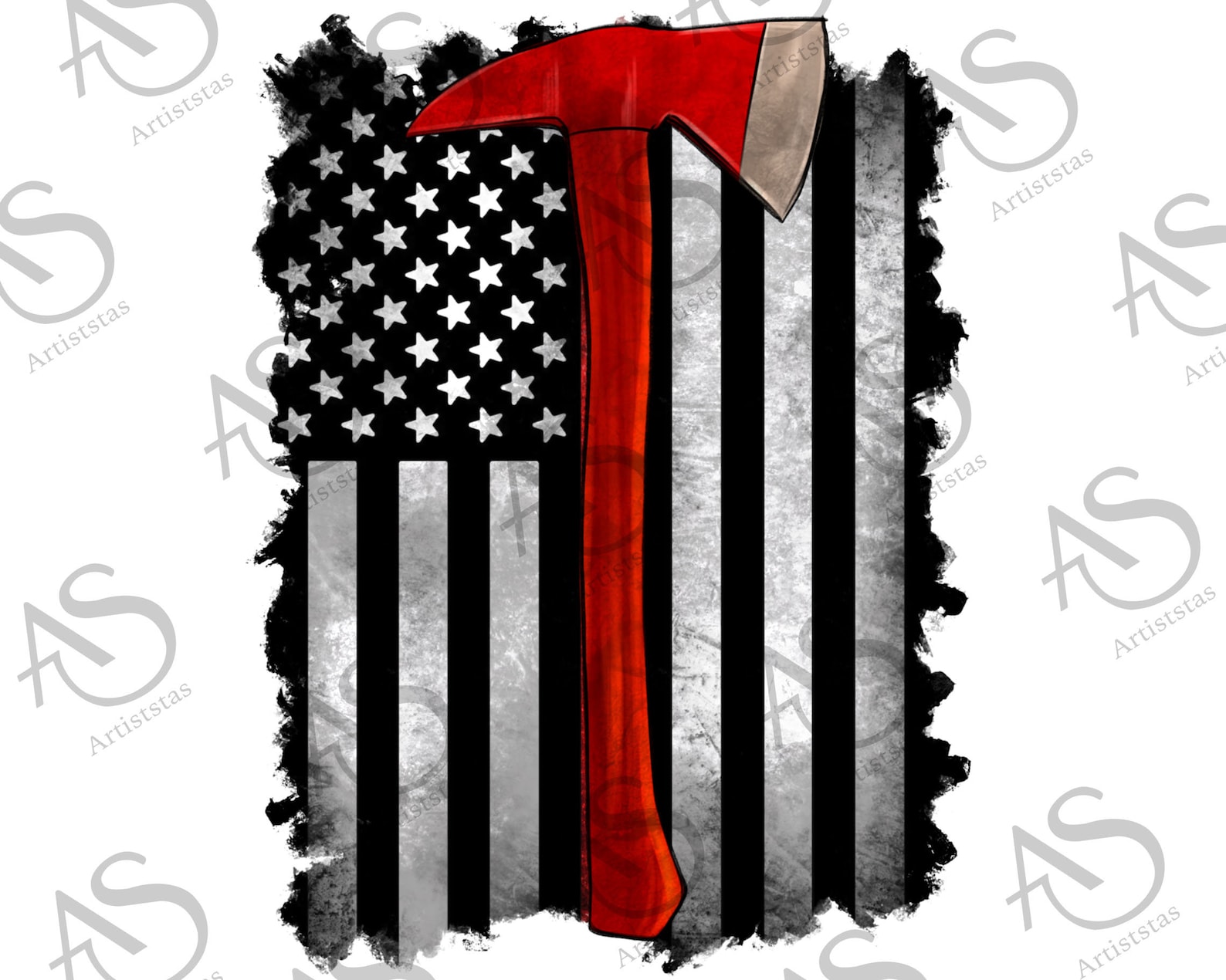 Thin Red Line Firefighter Axe American Flag Png Thin Red Line - Etsy