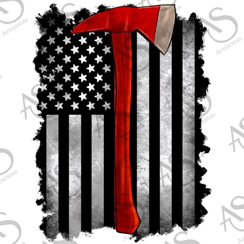 Thin Red Line Firefighter Axe American Flag Png Thin Red Line - Etsy