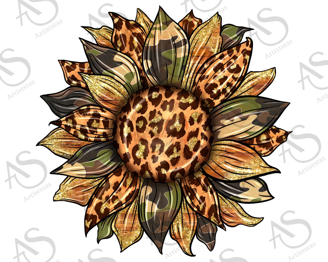 Camouflage Leopard Sunflower Background Png Sublimation - Etsy