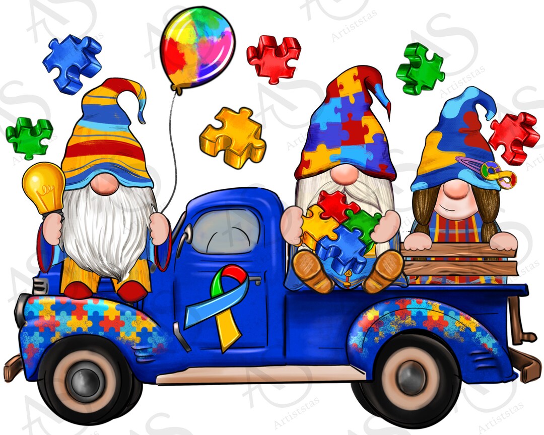 Autism Gnomes Truck Png Sublimation Design Download, Autism Awareness ...