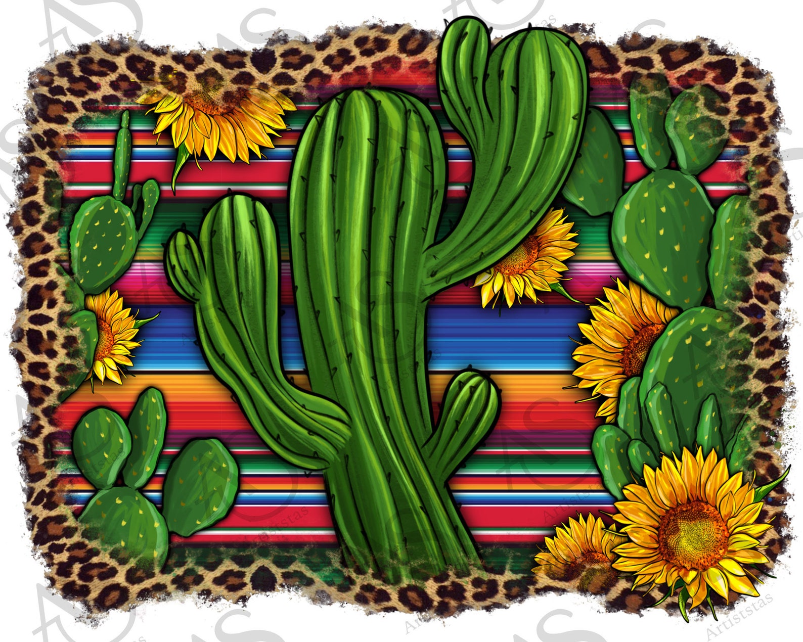 Cactus and Sunflowers Serape Leopard Background Png | Etsy