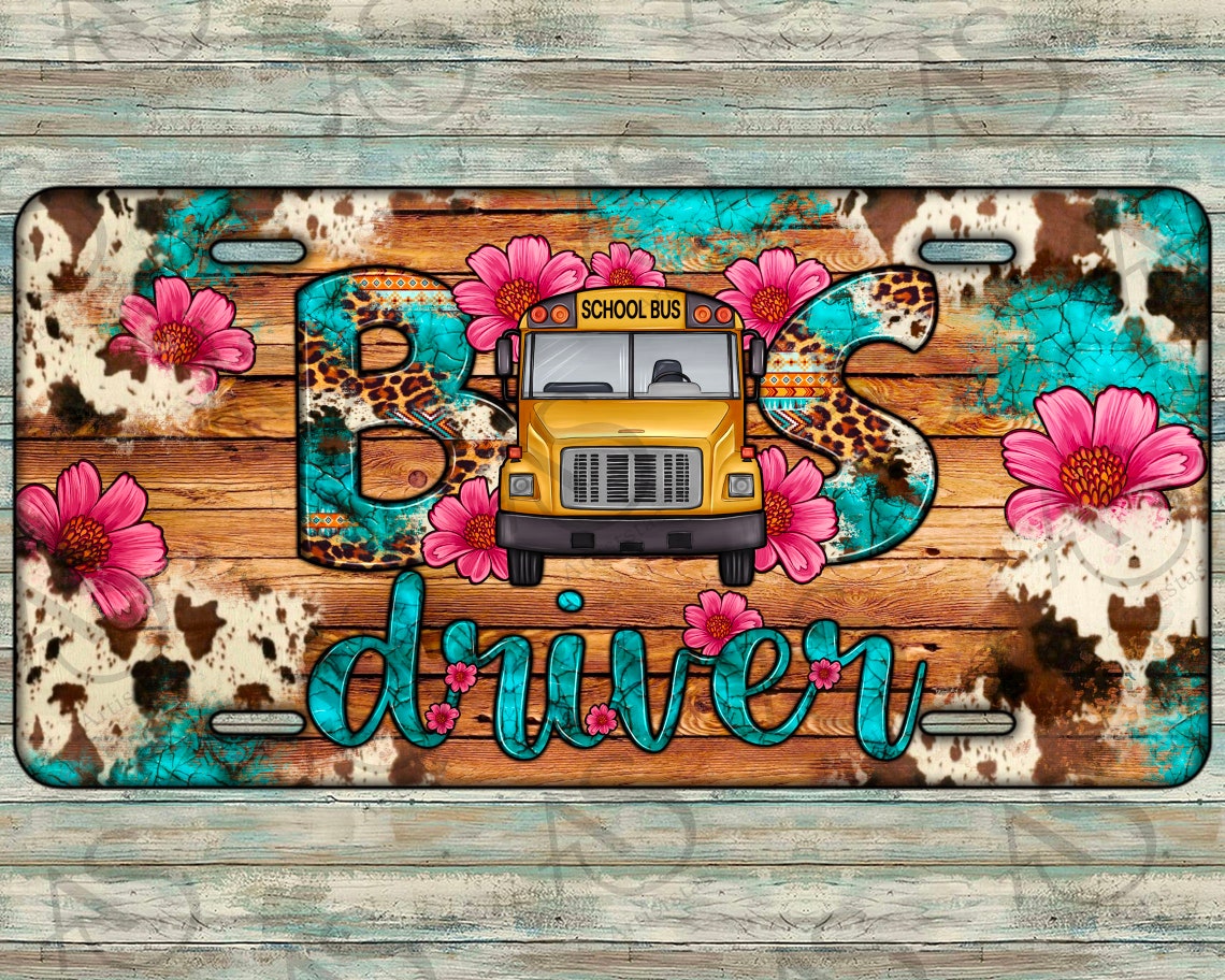 Bus Driver School Bus Cowhide License Plate Png Bus Driver - Etsy