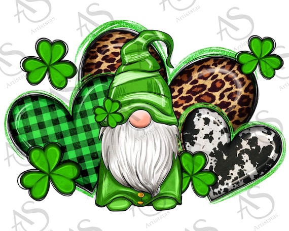 St. Patricks Day Gnomes With Hearts Png Design Irish Gnome | Etsy