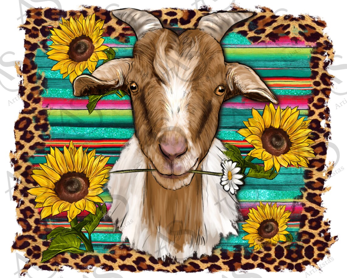 Goat With Sunflower and Western Background Png Goat - Etsy