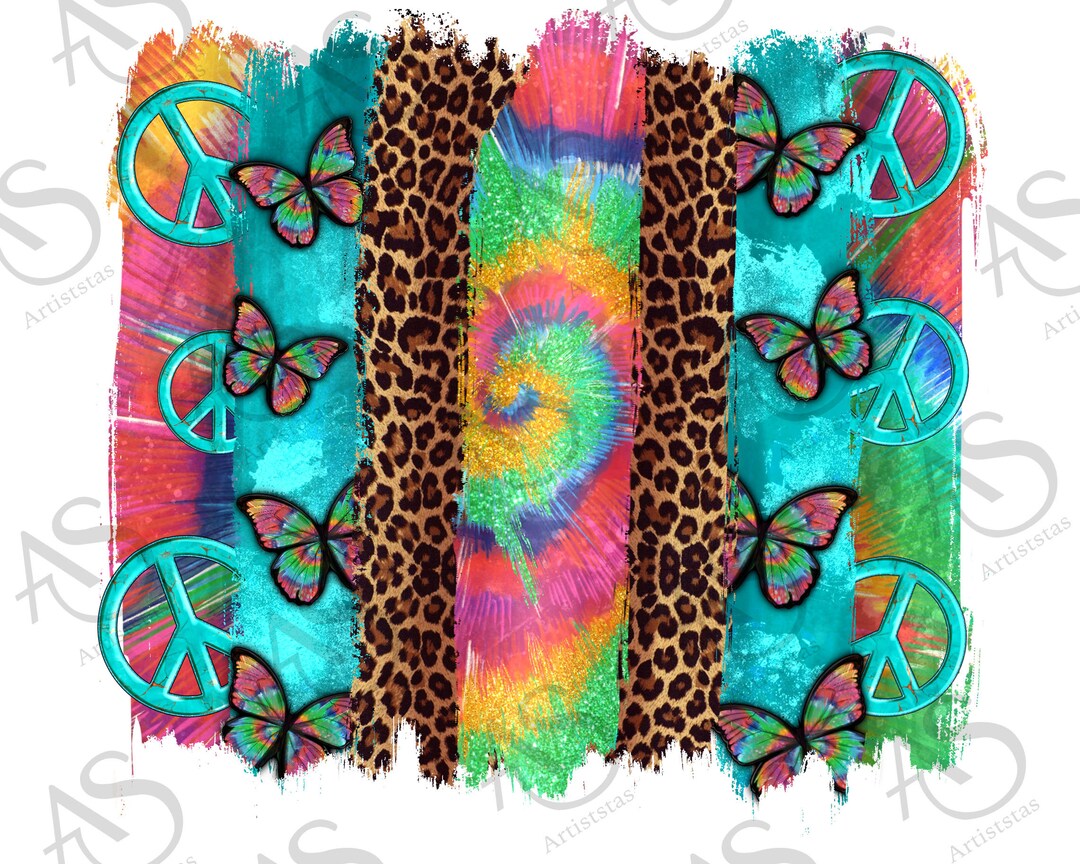 Hippie Peace Sign,butterfly, Leopard and Tie Dye Brush Stroke Png ...