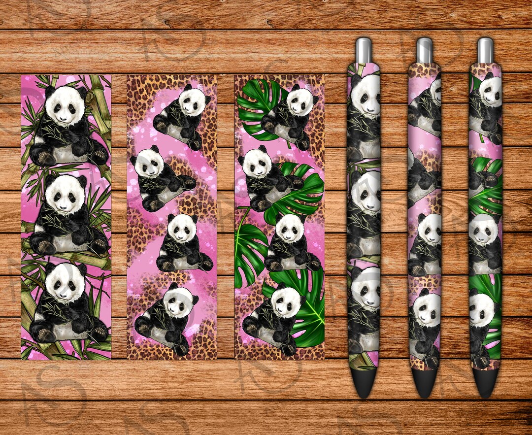 Panda Pen Wrap Png Sublimation Design, Panda Bamboos and Leopard Pen ...