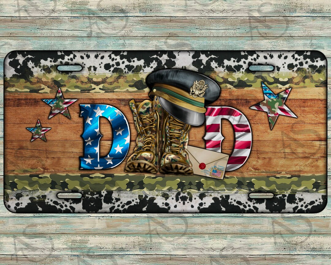 Western USA Flag Dad License Plate Png Sublimation Design, Cowhide Camo ...