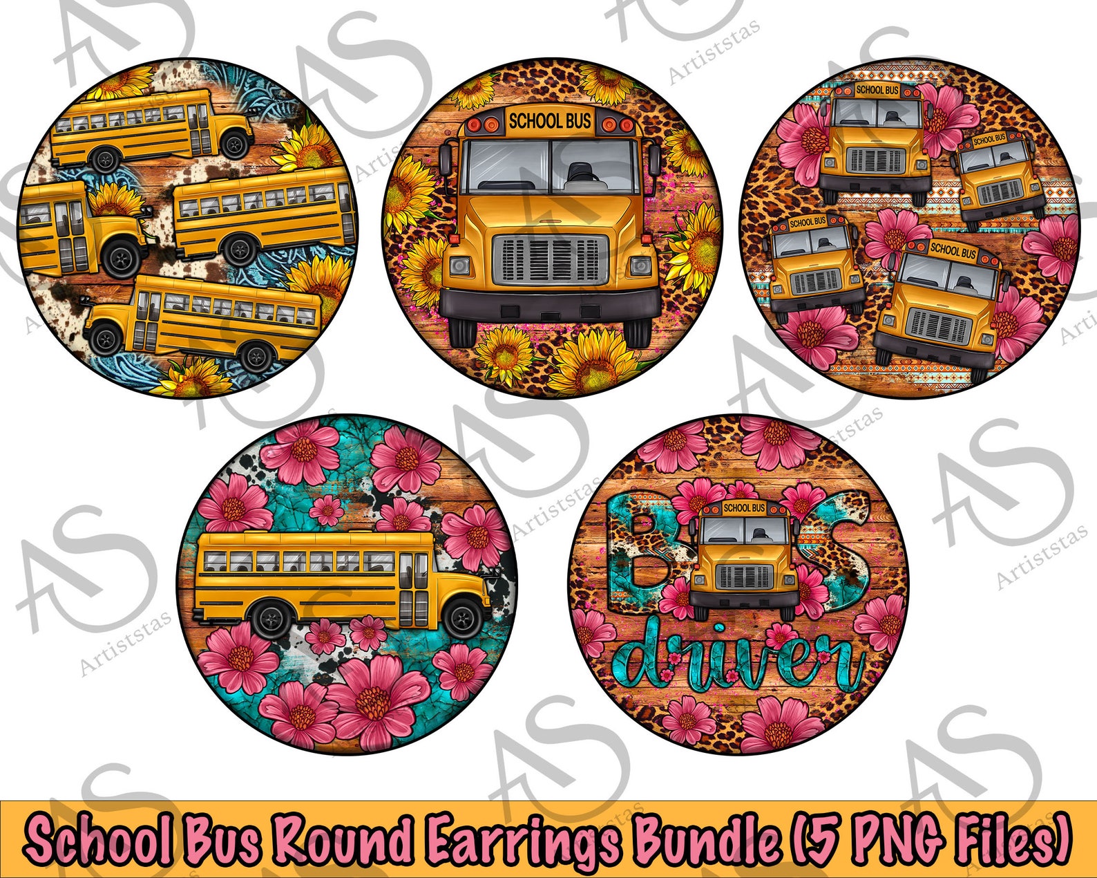 School Bus Round Earrings Png Sublimation Design Bundle Car - Etsy