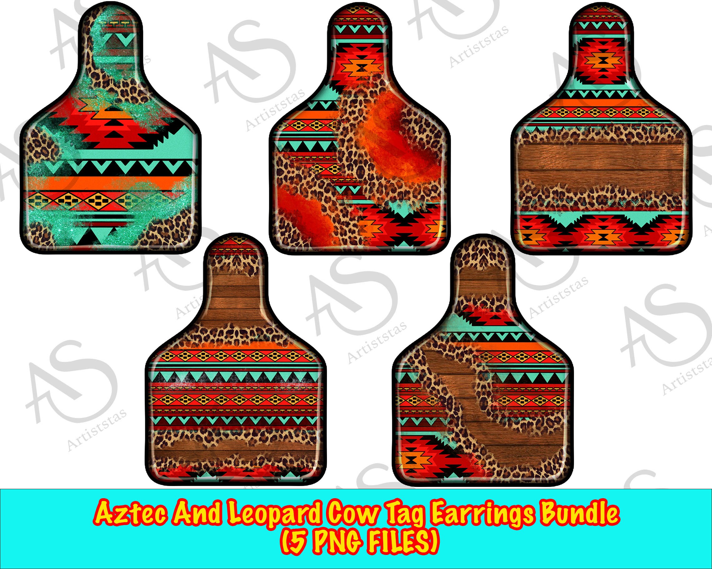 Western Aztec and Leopard Cow Tag Earrings Png Sublimation - Etsy