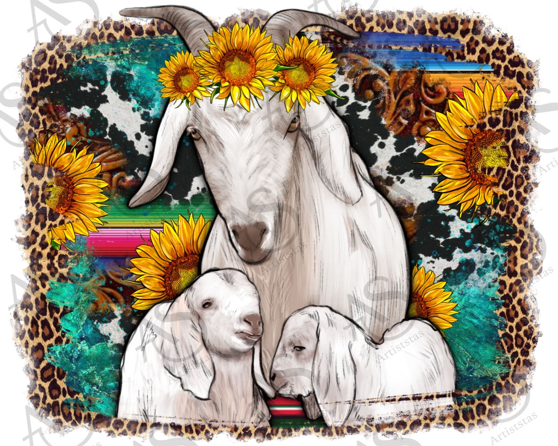 Goat Family With Sunflower and Western Background Png Goat | Etsy