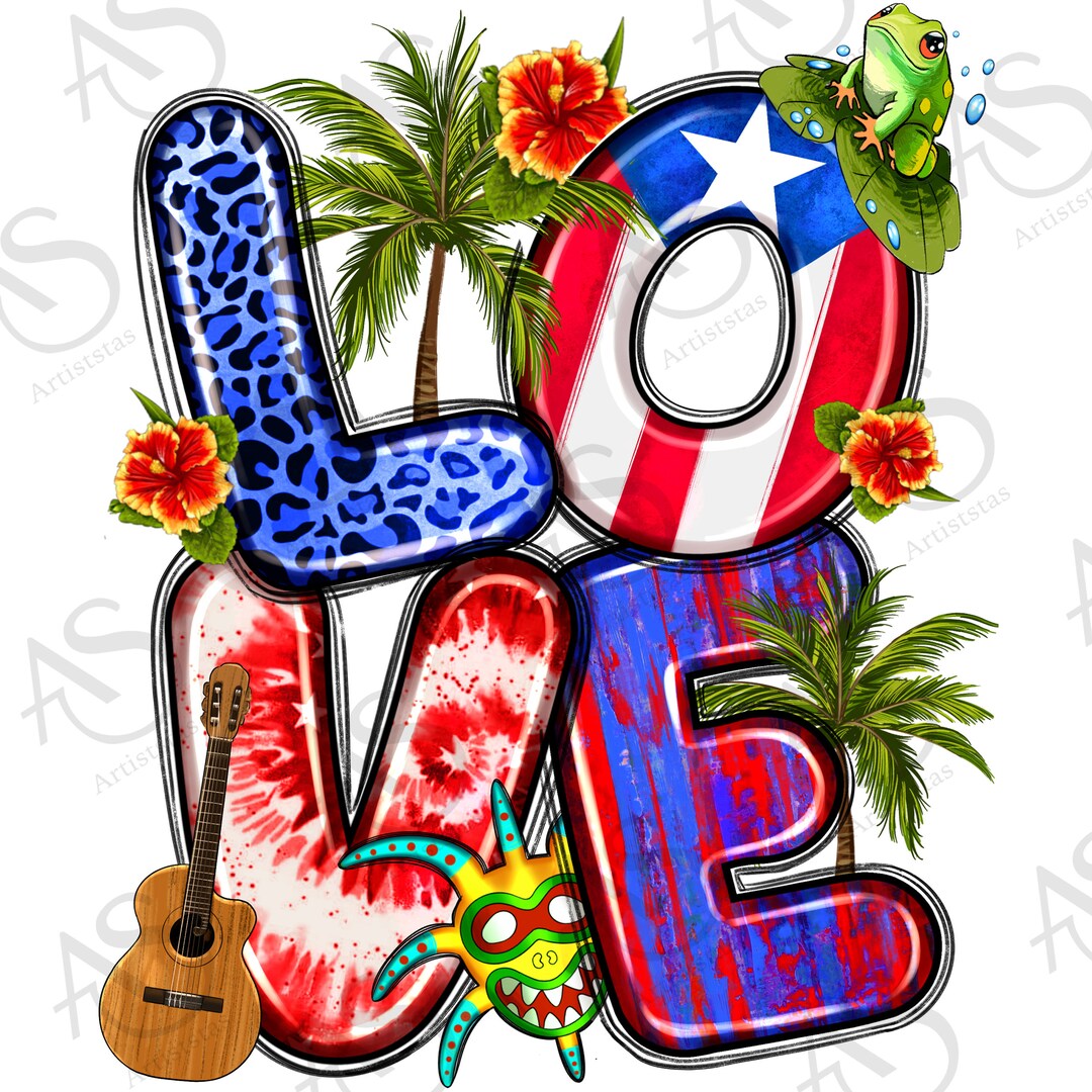 Puerto Rico Love Png Sublimation Design Download, Puerto Rico Flag Png ...