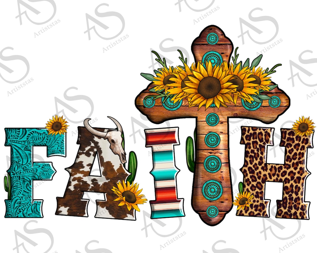 Sunflower Leopard and Cowhide Gemstone Faith Cross Png Sublimation ...