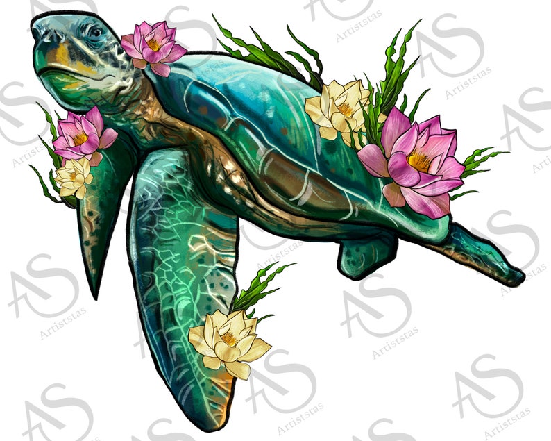 Sea Turtle With Lotus Png Sublimation Design Sea Turtle Png - Etsy