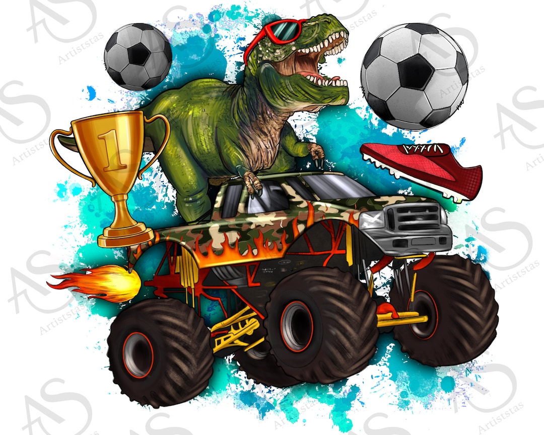 Monster Truck and T-rex Dinosaur Soccer Png Sublimation Design Download ...