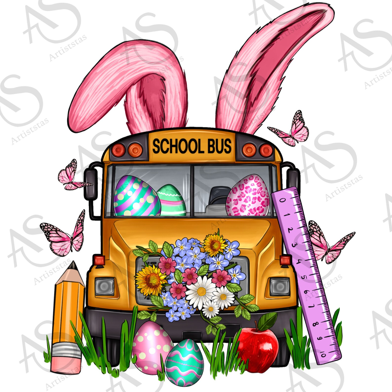 School Bus Easter Png Sublimation Design Download, Happy Easter Day Png ...
