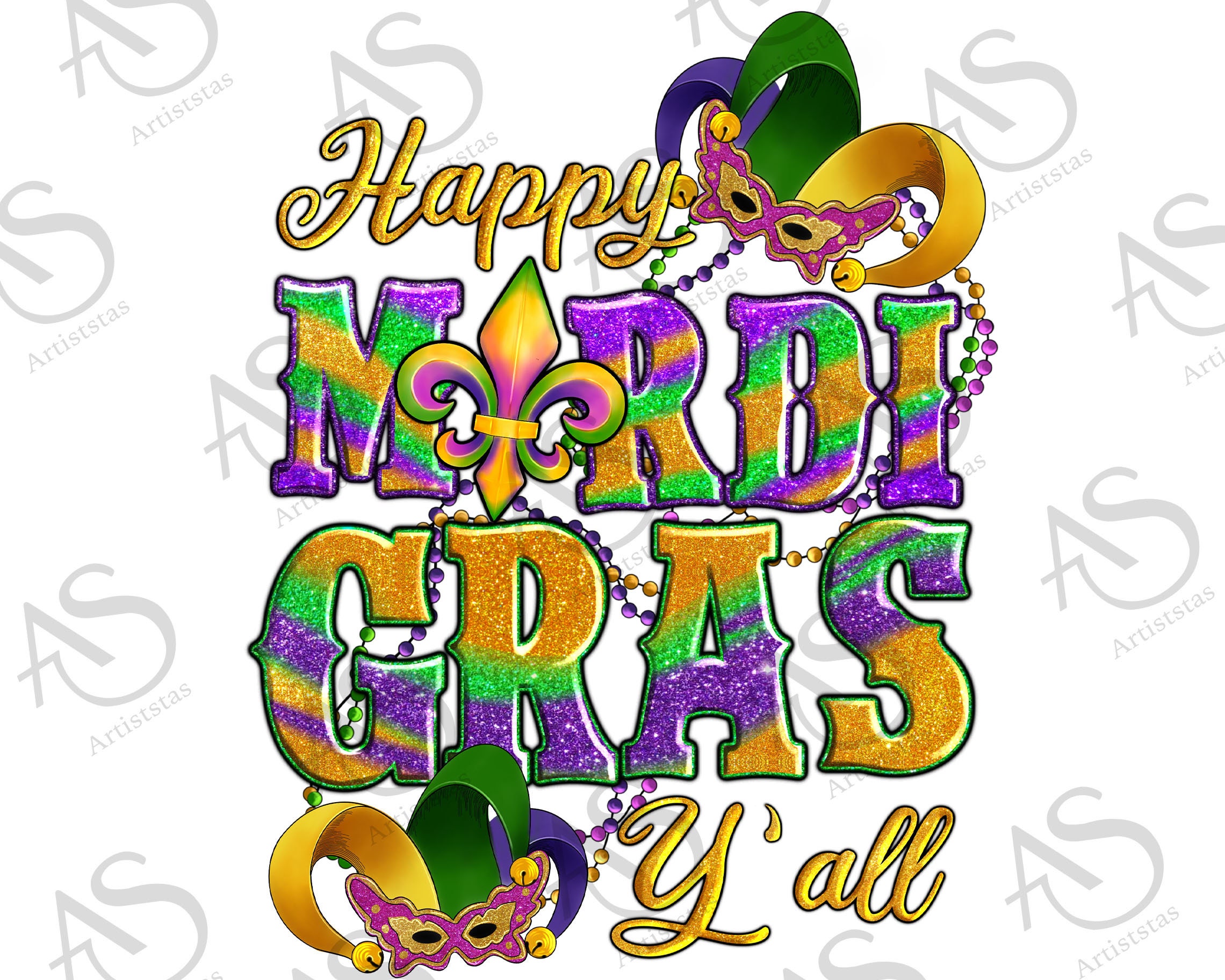 Happy Mardi Gras Y'all Png Mardi Gras Sublimation Design - Etsy