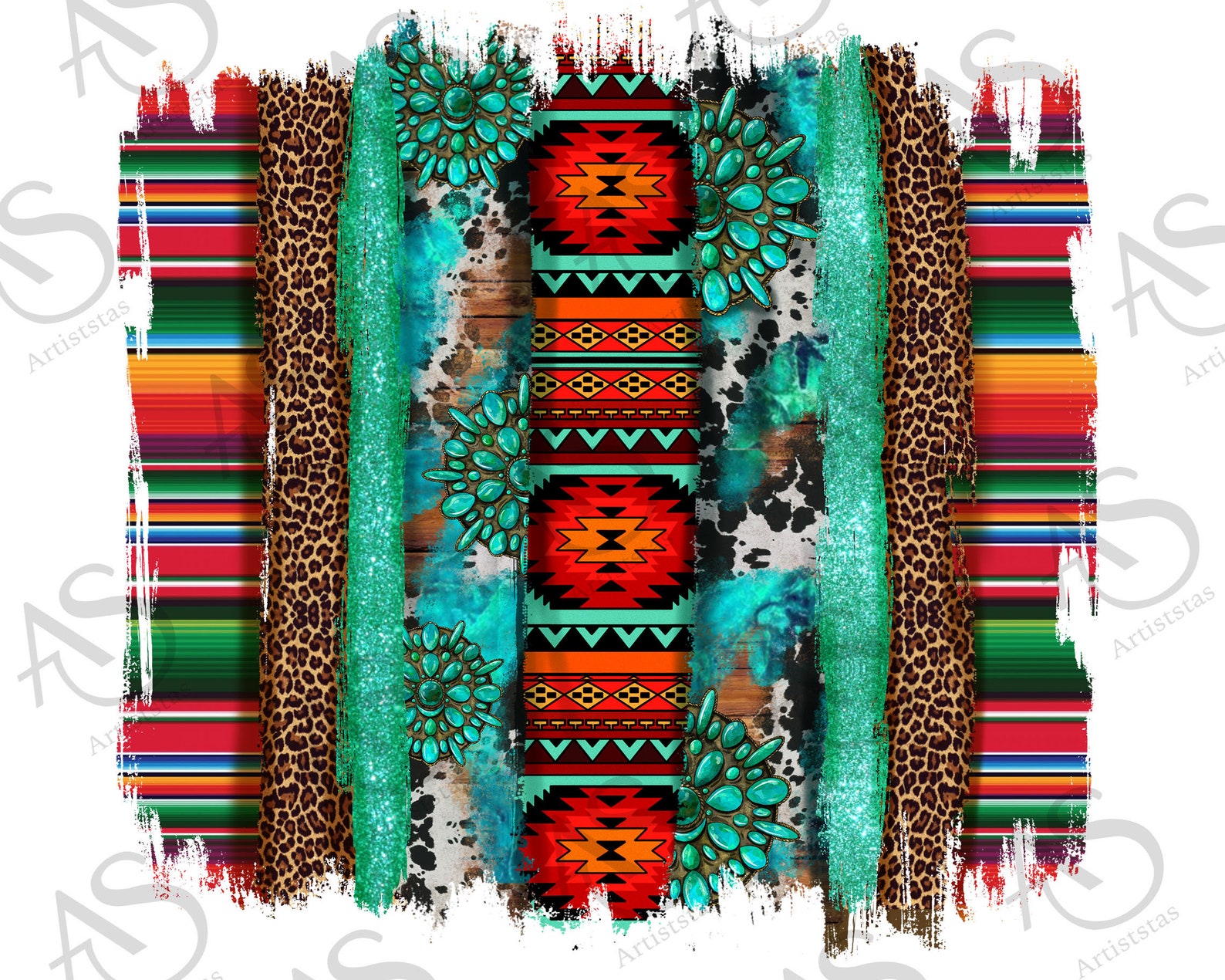 Gemstone Aztec Serape Leopard and Cowhide Brush Stroke Png - Etsy