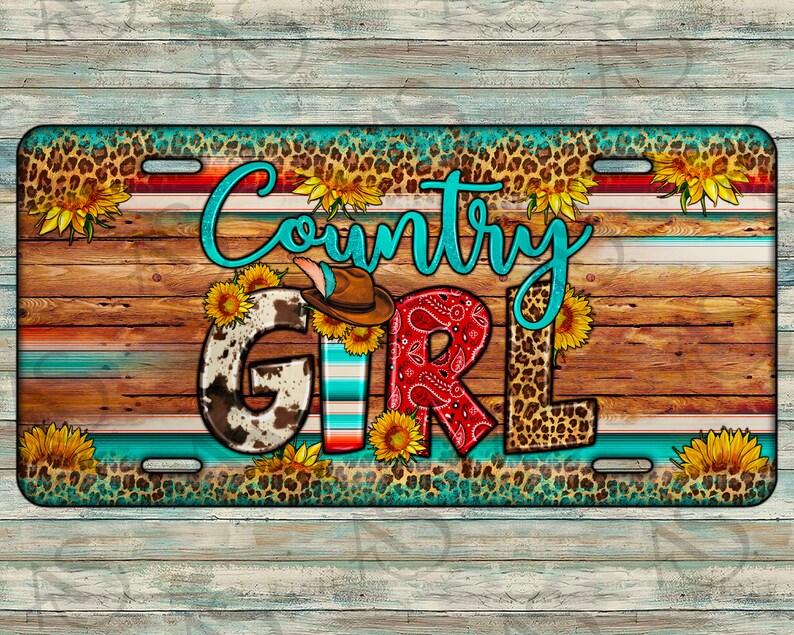 Country Girl License Plate Png Sunflowers and Leopard Country - Etsy