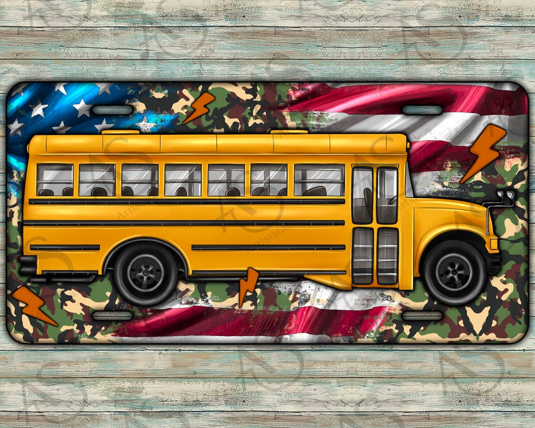 School Bus Camouflage American Flag License Plate Png,school Bus ...