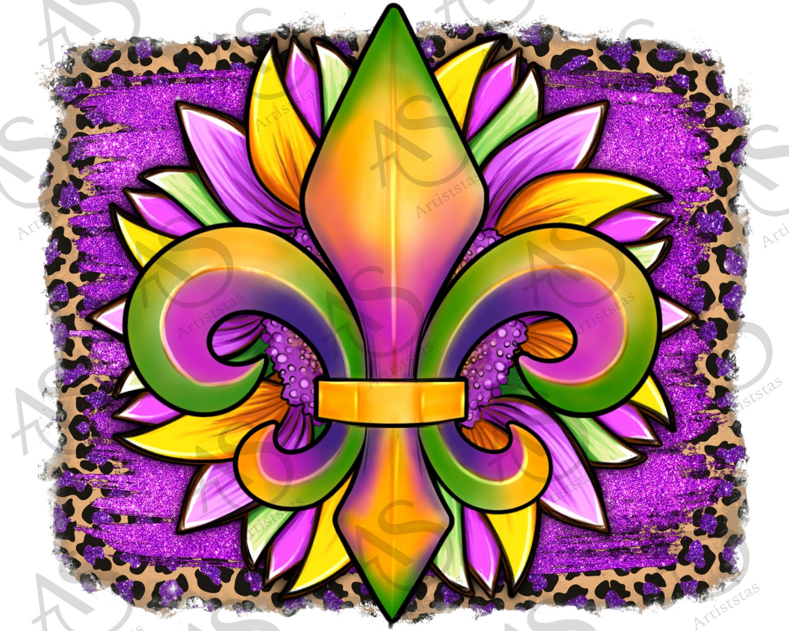 Mardi Gras Fleur De Lis With Sunflower and Leopard Background - Etsy