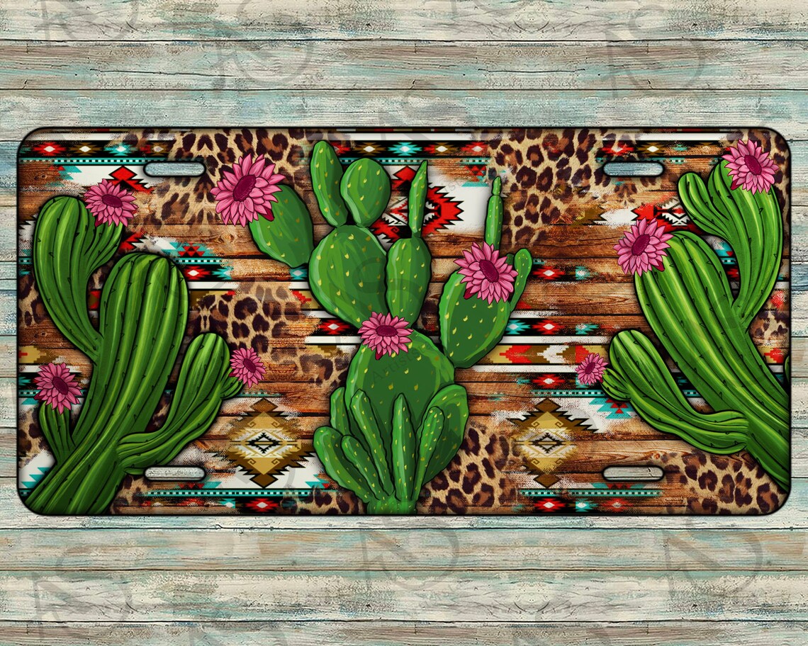 Western Cactus License Plate Png Leopard and Aztec License - Etsy