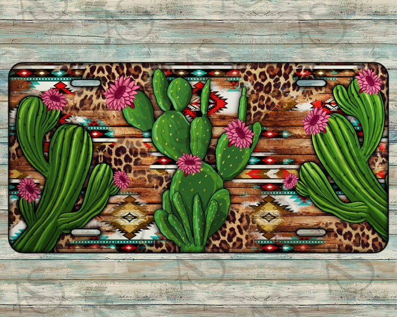 Western Cactus License Plate Png Leopard and Aztec License - Etsy