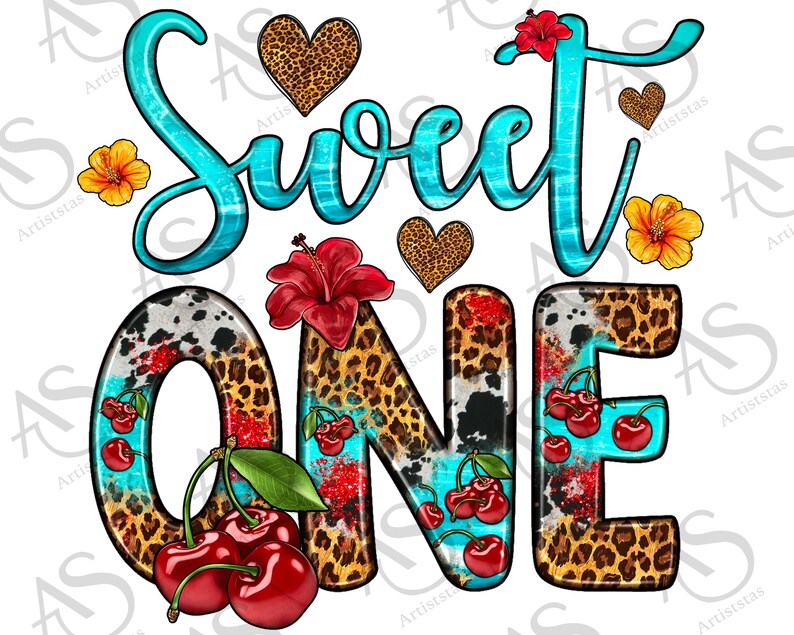 Sweet One Cherry Png Sublimation Design Cowhide and Floral - Etsy