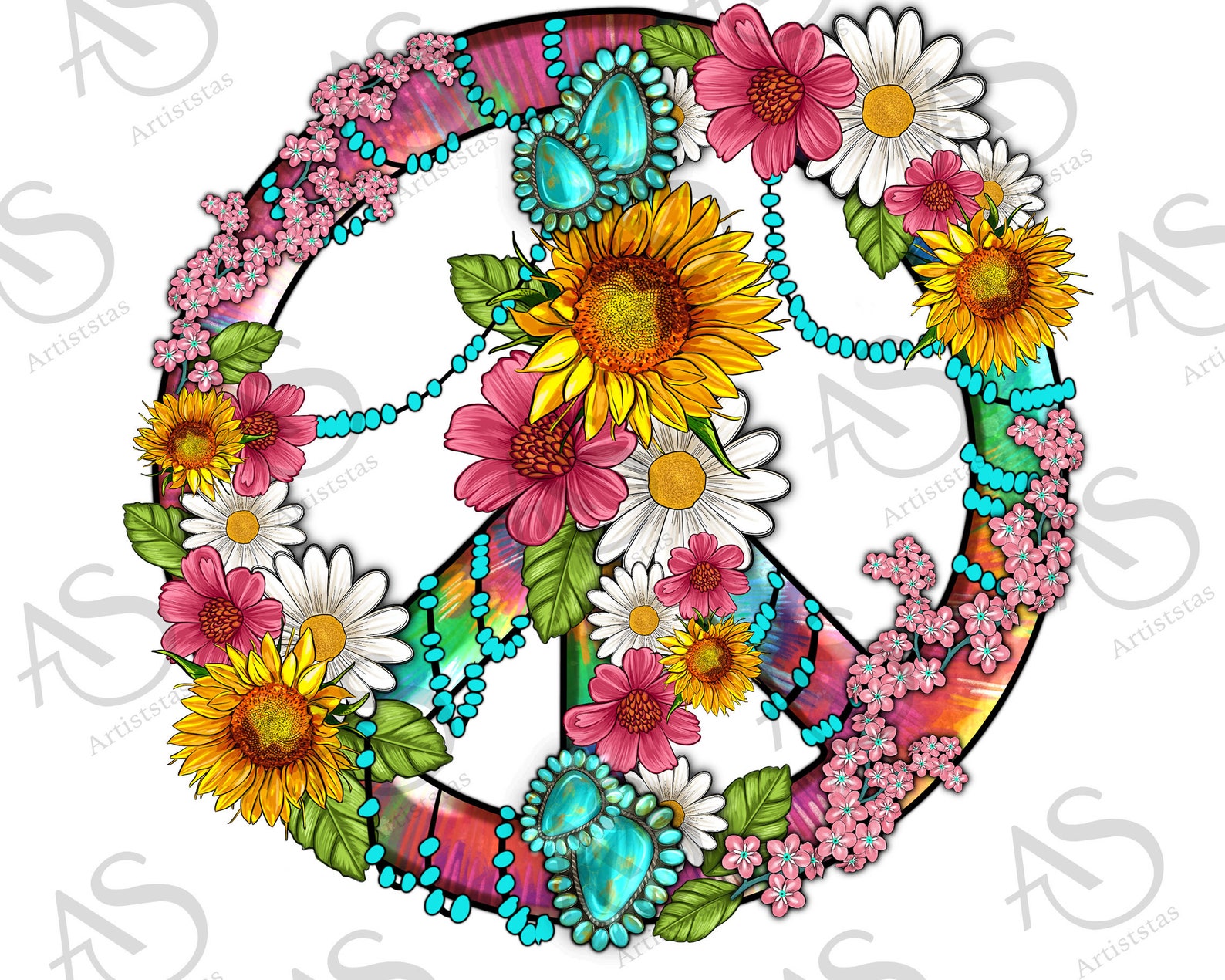 Floral Peace Sign With Gemstone Png Tie Dye Peace Sign Png - Etsy