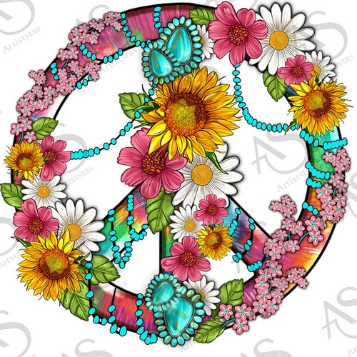 Floral Peace Sign With Gemstone Png Tie Dye Peace Sign Png - Etsy